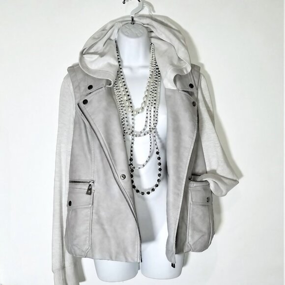 BNCI by BLANC NOIR | Jackets & Coats | Y2k Motobiker Vegan Light Gray Leather Jacket Cotton ...